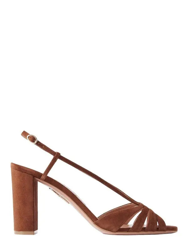 AQUAZZURA Aimée 85 Suede Slingback Sandals - Brown