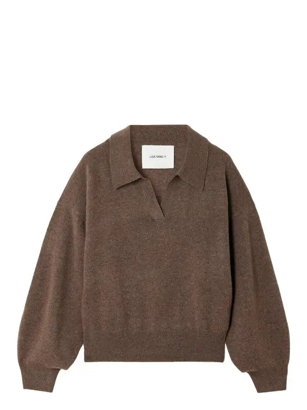 LISA YANG Katriel Cashmere Polo Sweater - Brown