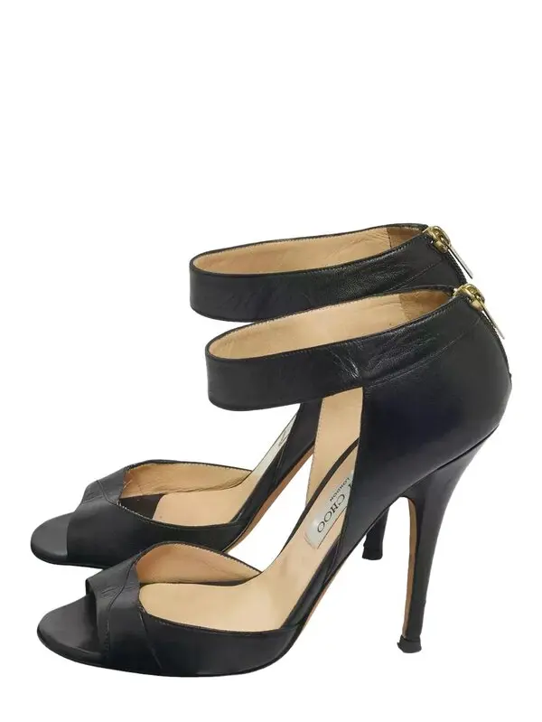 JIMMY CHOO Leather Peep Toe Sandals - Black