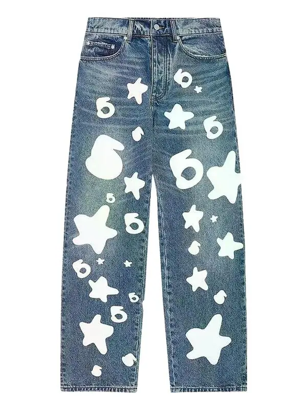 SP5DER Star Print Bootcut Jeans - Blue