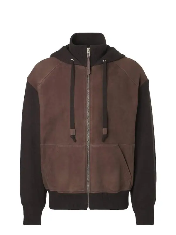 Loewe Paneled Suede Zip-up Hoodie - Brown