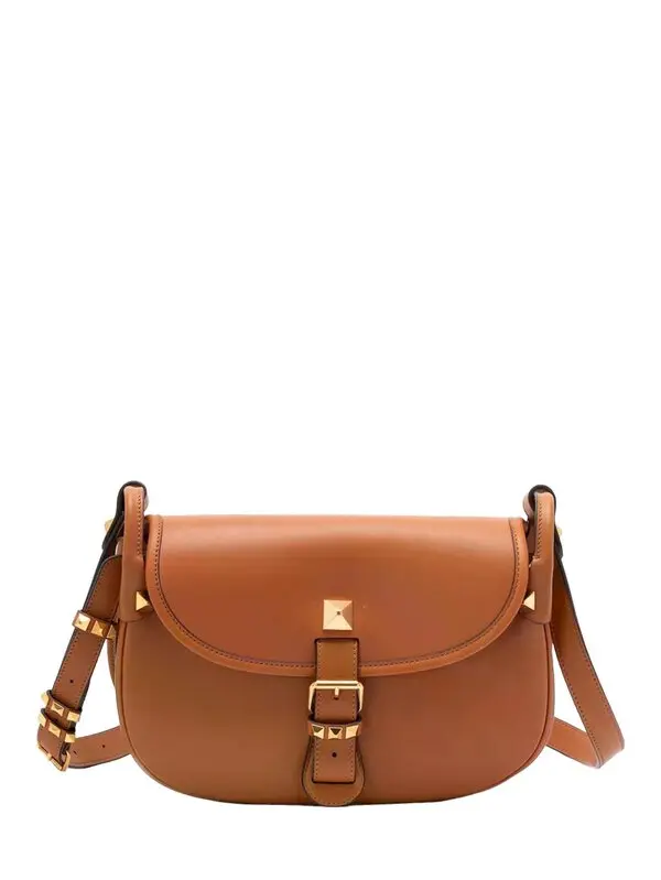 Valentino Garavani Flaneuse Studded Buckle-strap Shoulder Bag - Brown
