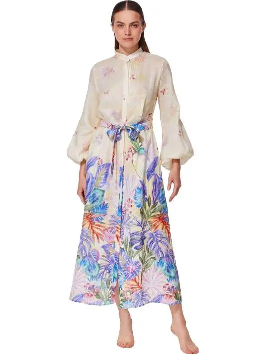 GOTTEX Cherry Blossom Belted Linen Dress - Blossom-multi