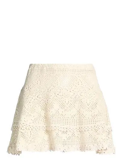SOALLURE Mini Crochet-knit Circle Skirt - Beige