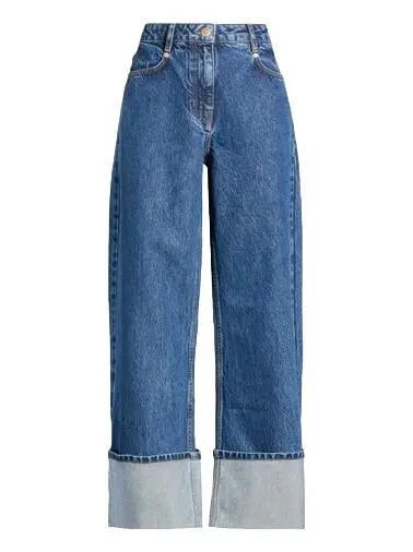 Farm Rio Denim Wide Pants With Tricot Details - Blue