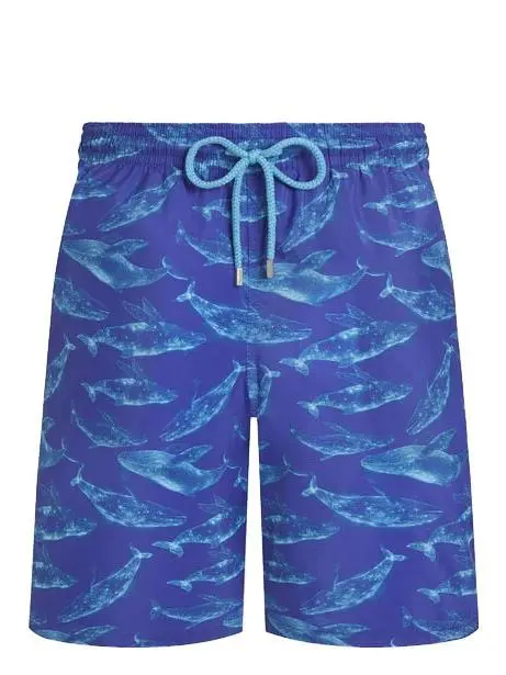 Vilebrequin Long Ultralight Packable Swim Trunks With Whale Print - Blue