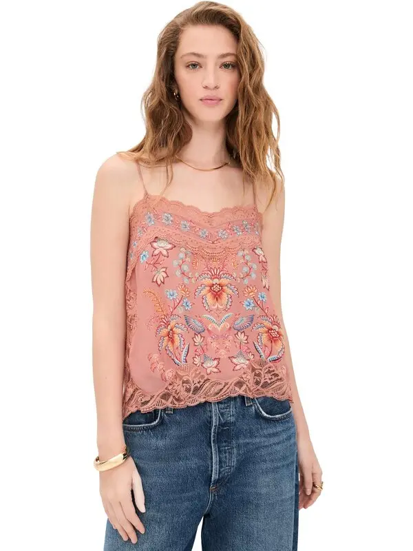 Farm Rio Lace Trimmed Blouse - Boho Enhance Mocha