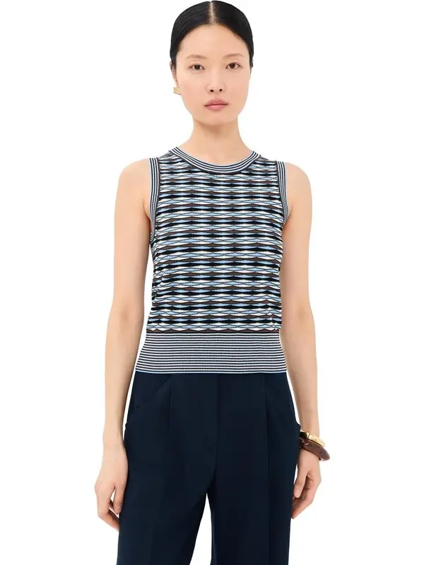 Veronica Beard Jerrel Cropped Knit Tank - Blue Jay Multi