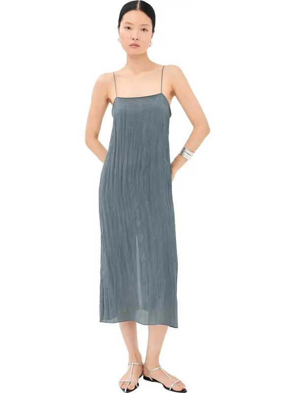 Tibi Crinkle Slip Midi Dress - Dark Grey