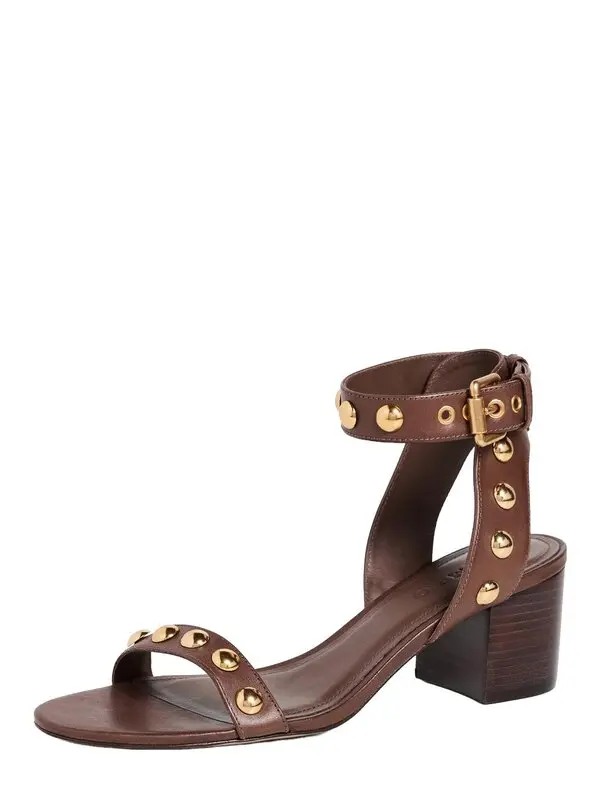 Farm Rio Leather Block Heel Sandals - Walnut