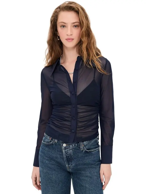 L'Agence Isola Long Sleeve Mesh Button Down - Midnight