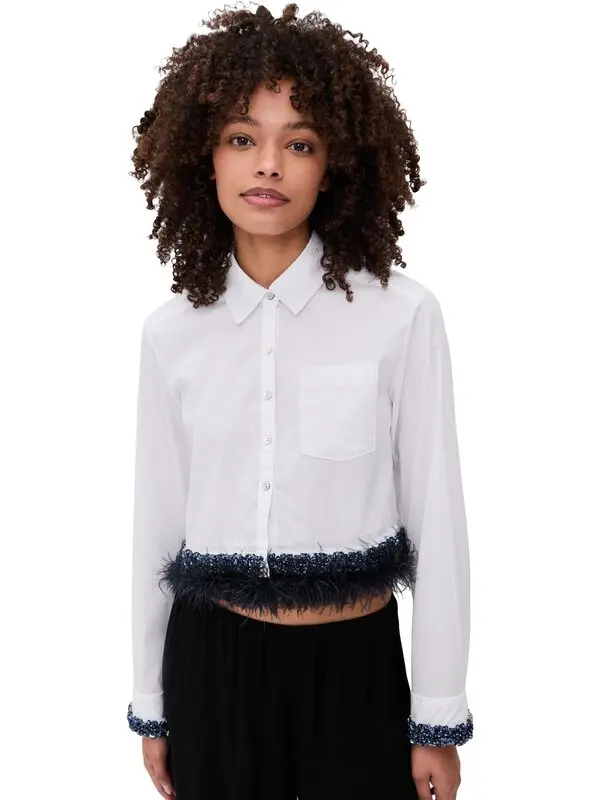 Cinq À Sept Sylvan Feather-trimmed Shirt - White/bluebell