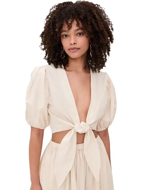 Lisa Marie Fernandez Pouf Tie Blouse - Natural Poplin