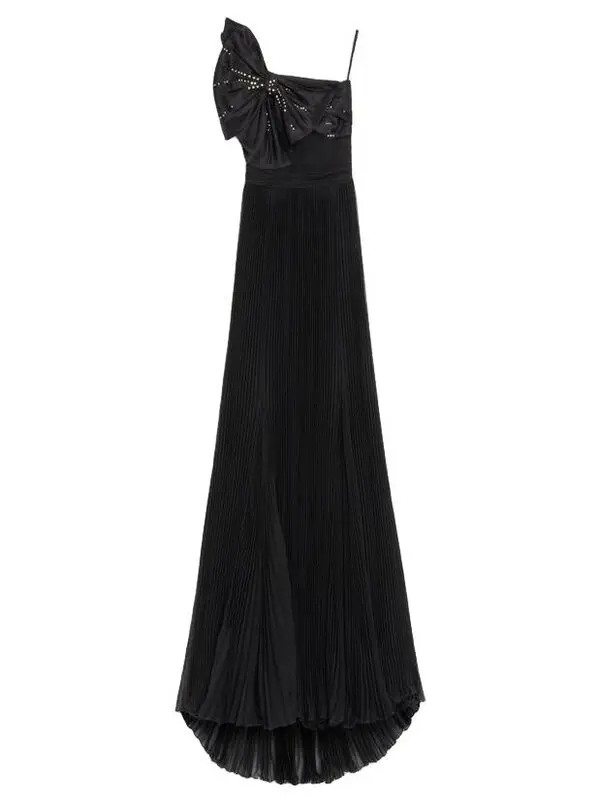 Valentino Garavani Long Dress In Embroidered Light Georgette - Black/silver