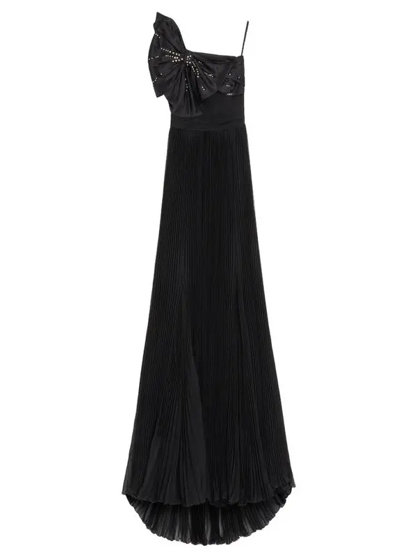 Valentino Garavani Long Dress In Embroidered Light Georgette - Black/silver