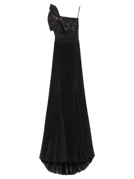 Valentino Garavani Long Dress In Embroidered Light Georgette - Black/silver