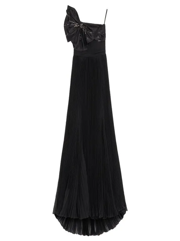 Valentino Garavani Long Dress In Embroidered Light Georgette - Black/silver