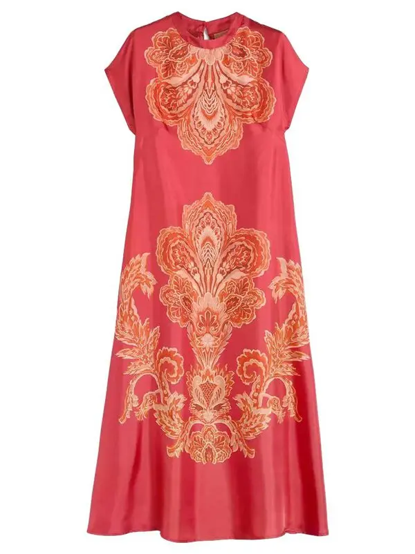 Momoni Printed Kimono Sleeve Dress - Red