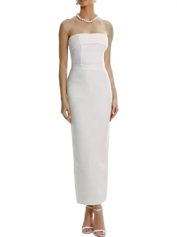 FRAMBOISE Strapless Back Slit Midi Dress - White