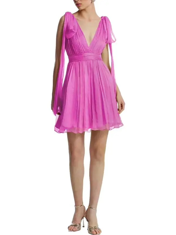 FRAMBOISE Tie-shoulder V-neck Short Dress - Pink
