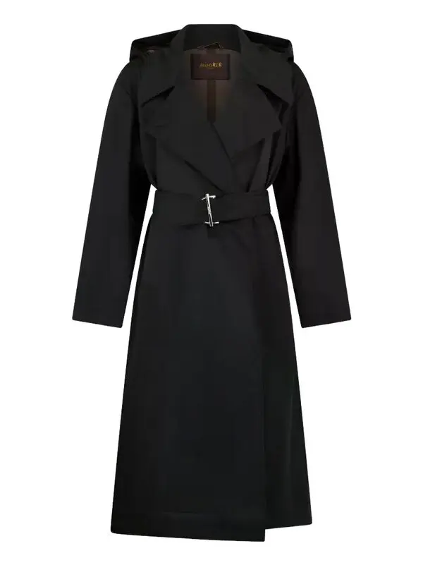 MOORER Belted Hooded Coat - Black