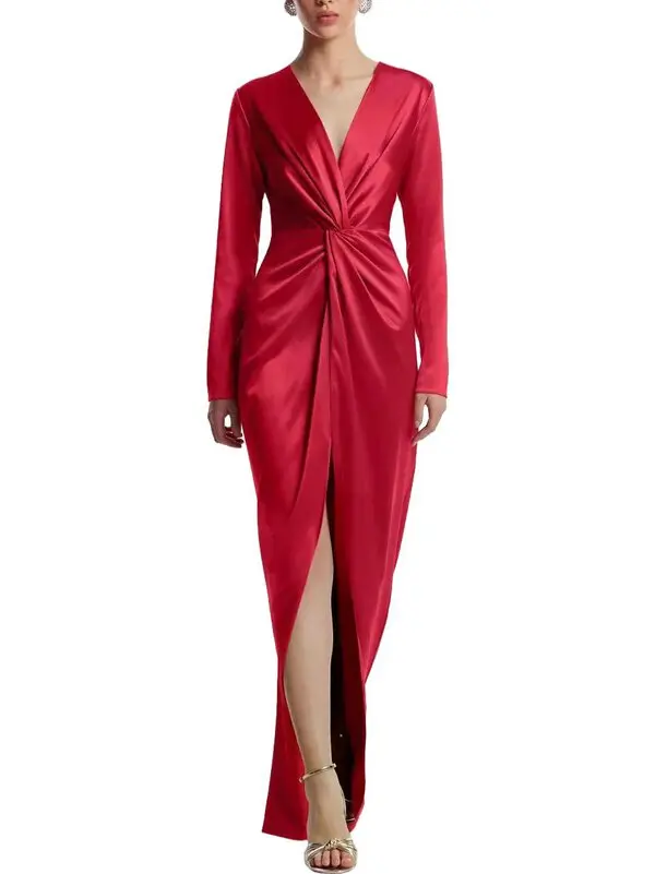 FRAMBOISE Knot V-neck Gown - Red
