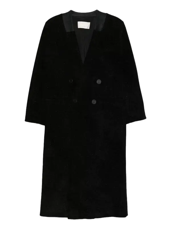CIRCUS HOTEL Revere Collar Double-breasted Coat - Black