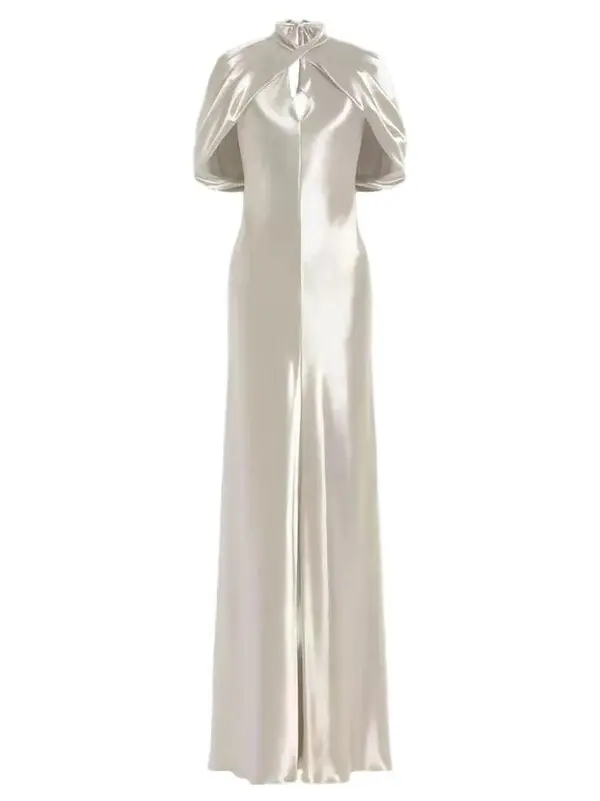 Alberta Ferretti Crossed-collar Floor-length Dress - White