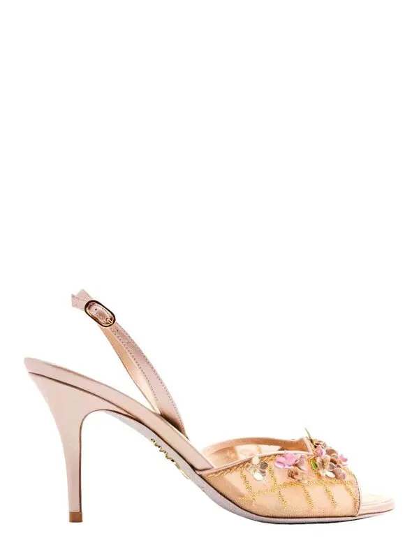 Rene Caovilla Floral-embellished Slingback Sandals - Neutrals