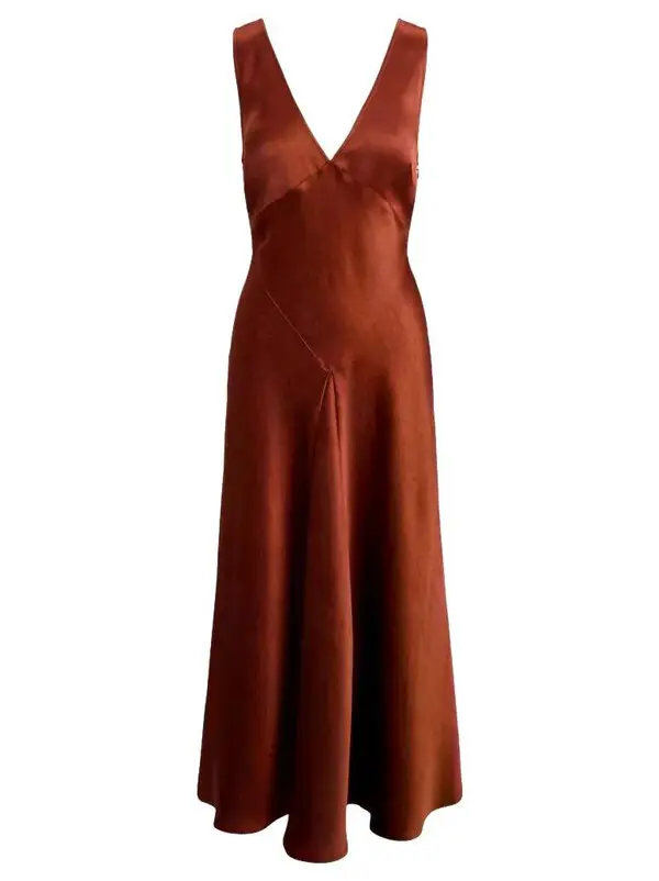 Polo Ralph Lauren V-neck Sleeveless Midi Dress - Brown