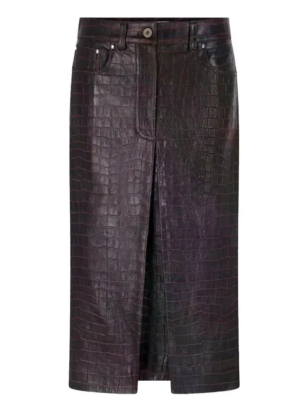 Rabanne Crocodile-effect Leather Skirt - Brown