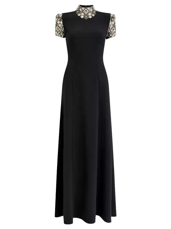Jenny Packham Pricile Embellished Collar Dress - Black