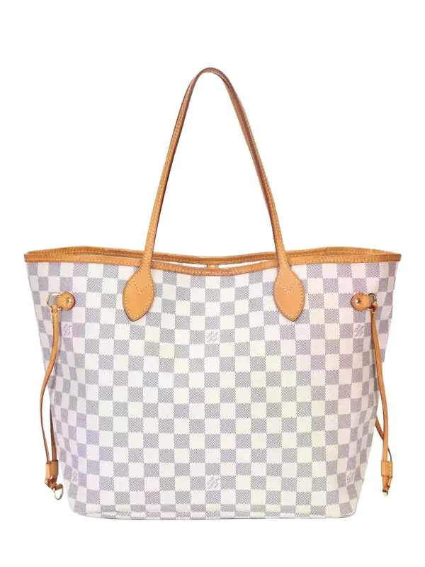 LOUIS VUITTON Neverfull Mm Damier Azur Shoulder Bag - White