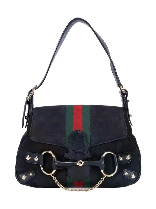 Gucci Gg Canvas Horsebit Shoulder Bag - Black