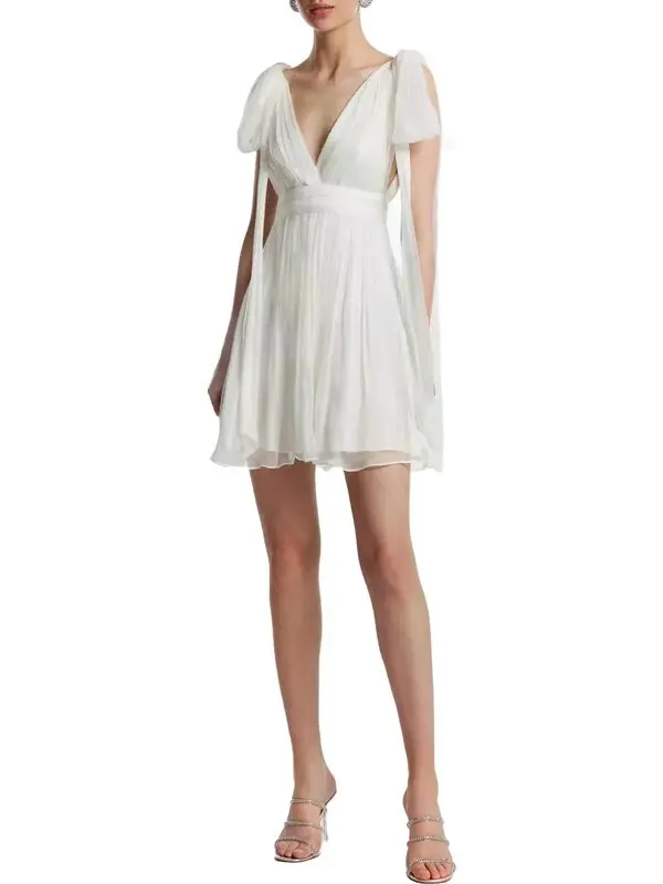 FRAMBOISE Tie-detailing V-neck Dress - White
