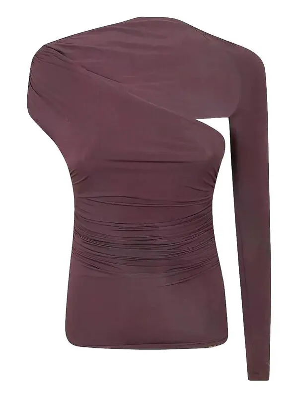 Elisabetta Franchi Draped Asymmetric-sleeve Top - Brown