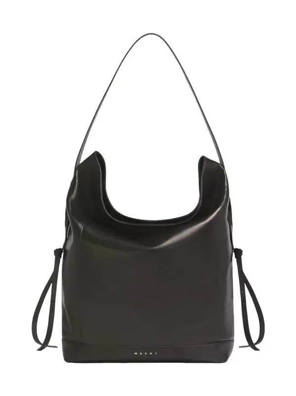 Marni Leather Shoulder Bag With Split Handle - Black