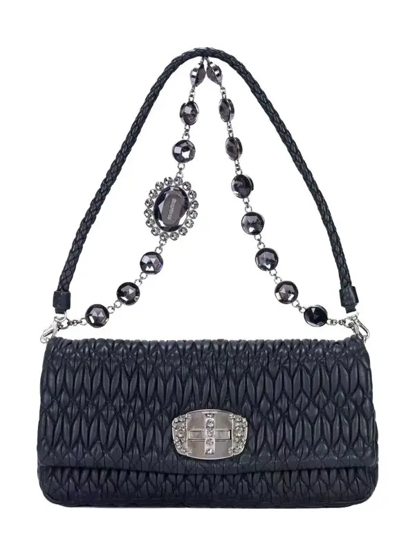 Miu Miu Iconic Crystal Cloqué Matelassé Shoulder Bag - Black