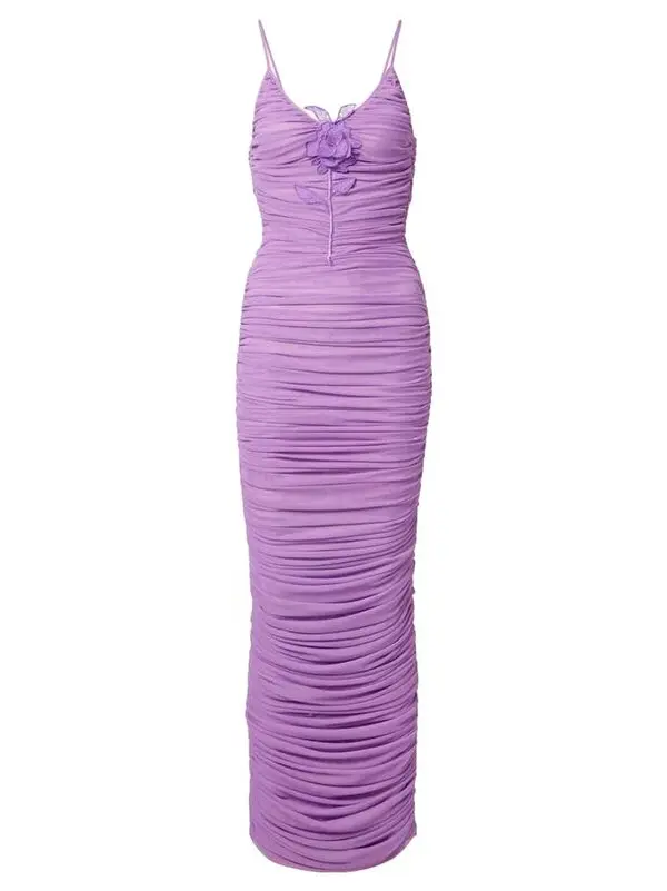 David Koma Floral-appliqué Ruched Cocktail Dress - Purple