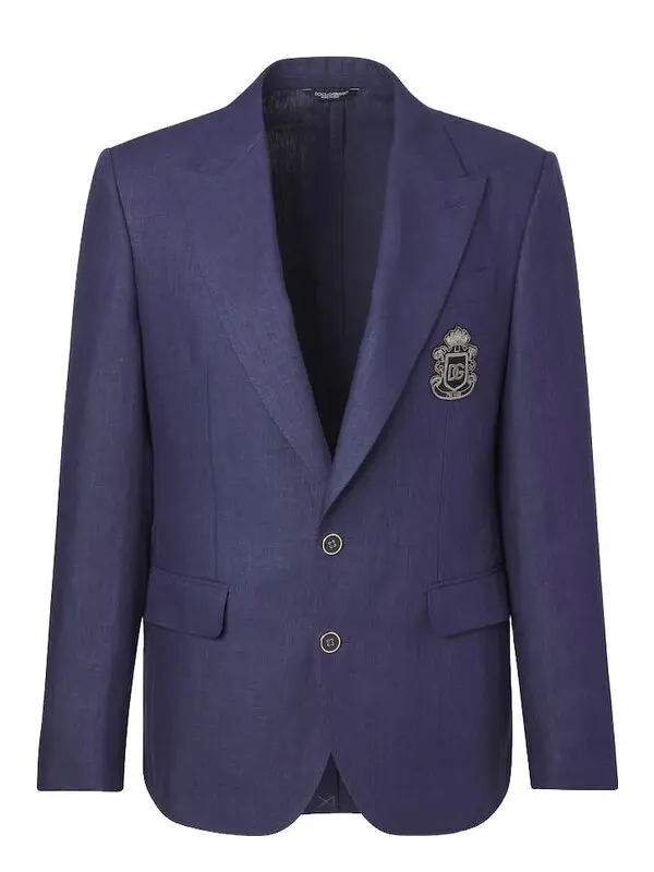 Dolce & Gabbana Logo Single-breasted Linen Blazer - Blue
