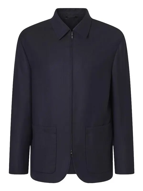 Giorgio Armani Chevron Wool And Cashmere-blend Jacket - Blue