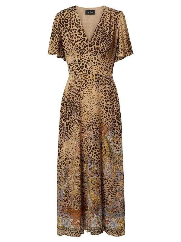 Etro Paisley Leopard-print Midi Dress - Brown