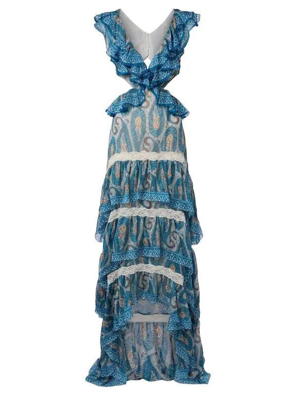 Etro Paisley Lace-trimmed Silk Maxi Dress - Blue