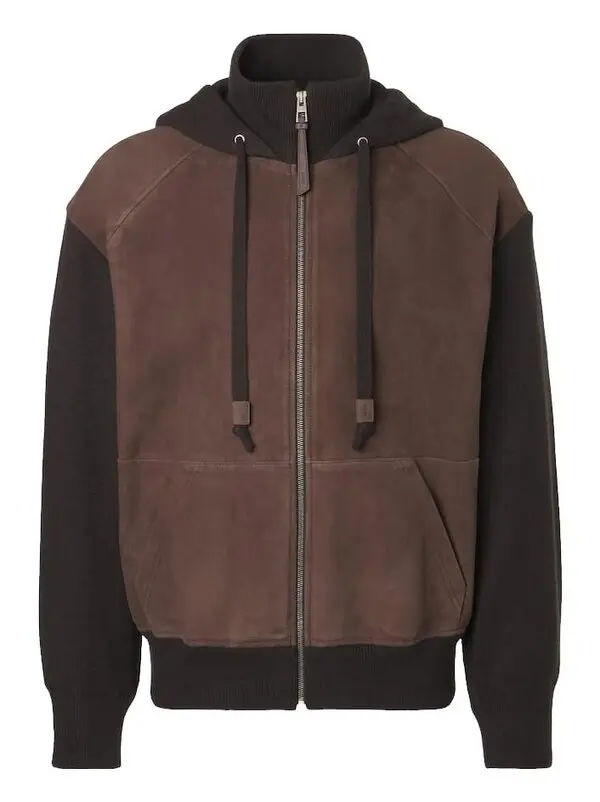Loewe Paneled Suede Zip-up Hoodie - Brown