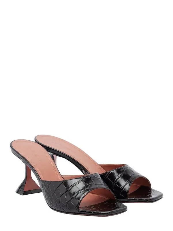 Amina Muaddi Lupita Mules In Croc-effect Leather - Brown