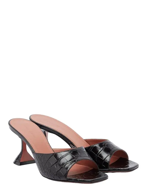 Amina Muaddi Lupita Mules In Croc-effect Leather - Brown