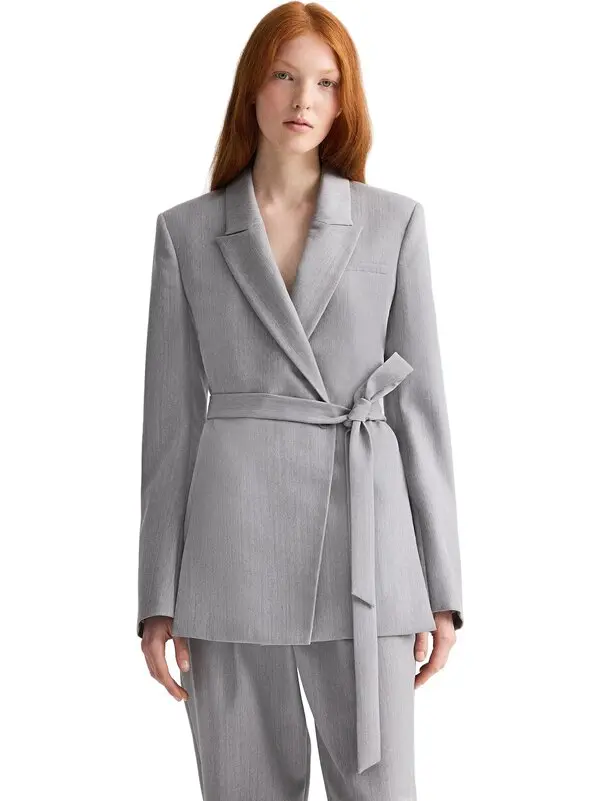 TWP Fitted Cutaway Blazer In Compact Wool Suiting - Light Heather Grey