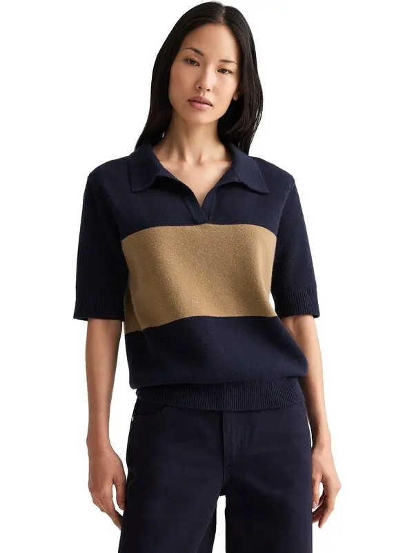 TWP Cashmere Polo - Blueberry / Ermine