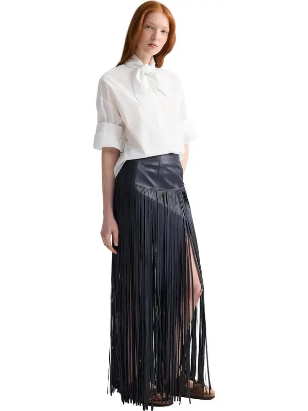 TWP Leather Fringe Maxi Skirt - Midnight
