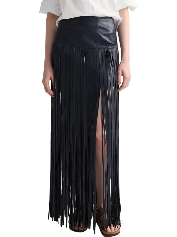 TWP Leather Fringe Maxi Skirt - Midnight